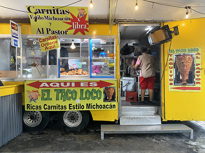 This sunshine-yellow taco stand proves the universal truth: the more colorful the food truck, the more life-changing the tacos inside.