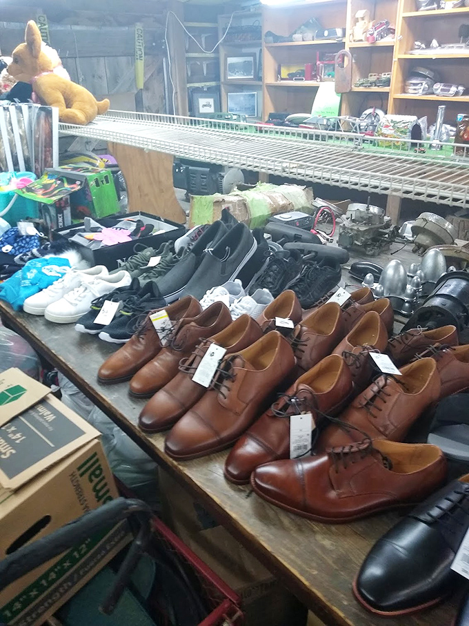 Shoes with stories to tell. These leather oxfords and casual kicks are lined up like hopeful dancers at a ball, waiting for their next adventure.