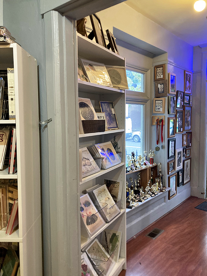 Not just a shop but a gallery—vintage prints and collectibles transform ordinary walls into a museum of nostalgic curiosities.
