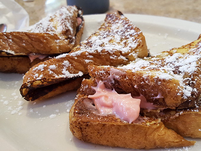 Stuffed French toast that oozes strawberry filling&mdash;the breakfast equivalent of finding an extra twenty in your winter coat pocket.
