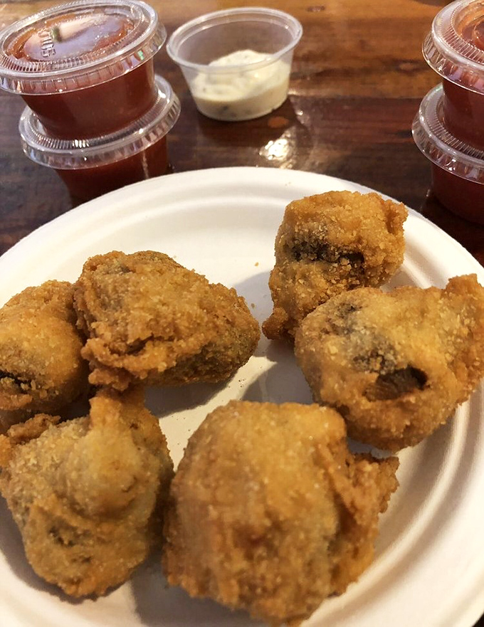 Fried mushrooms that could convert even the most dedicated fungus skeptics. These golden nuggets prove anything tastes magnificent after a dip in hot oil.