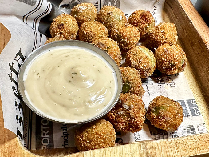 Fried olives&mdash;the cocktail snack that ruins all other bar foods. One bite of these crunchy, briny spheres and pretzels will forever seem like punishment.