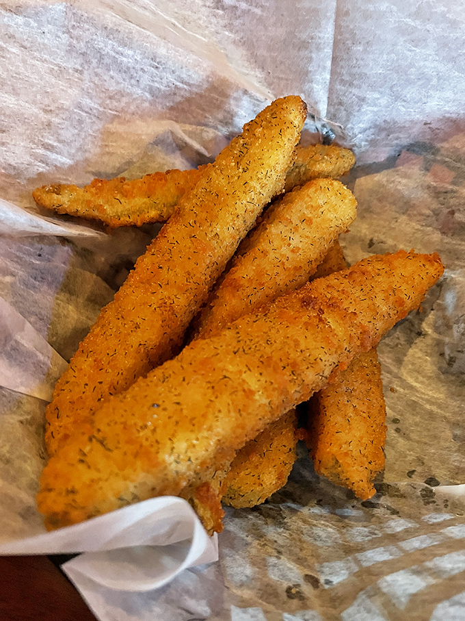 These golden-brown fried pickles are the perfect marriage of crunchy and tangy, proving that sometimes the best things in life are dipped in batter.