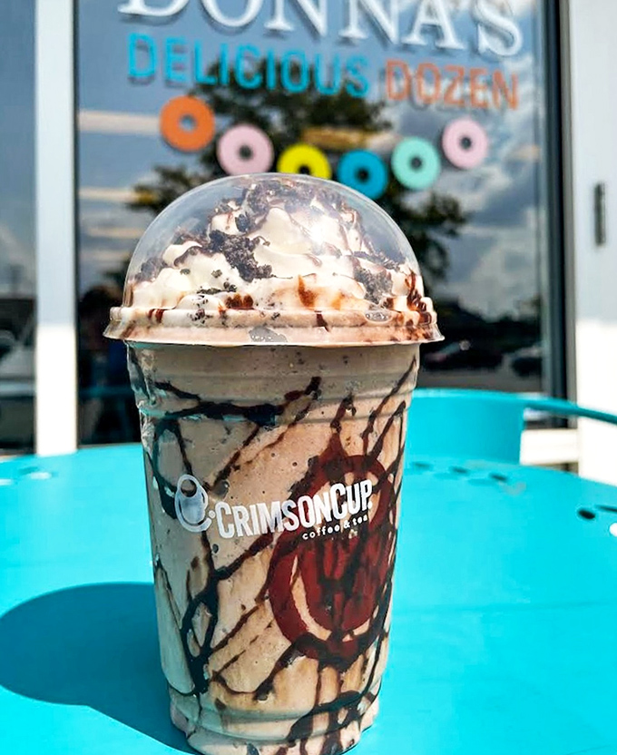 This Oreo-topped frozen coffee doesn't just break the rules of beverages&mdash;it rewrites them with chocolate ink.