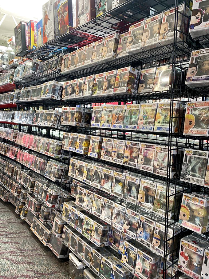 Funko Pop figures as far as the eye can see. The vinyl army of pop culture that's conquered more shelves than IKEA.