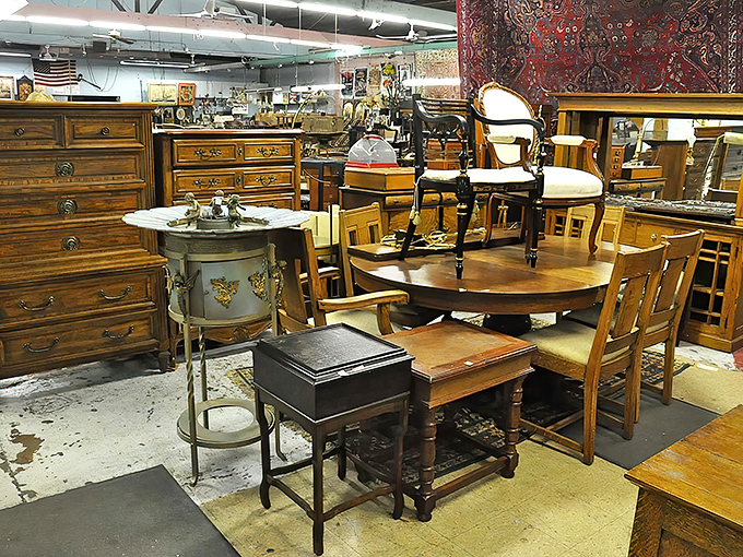 The furniture section: where solid wood craftsmanship from yesteryear awaits appreciation from today's IKEA-weary shoppers.