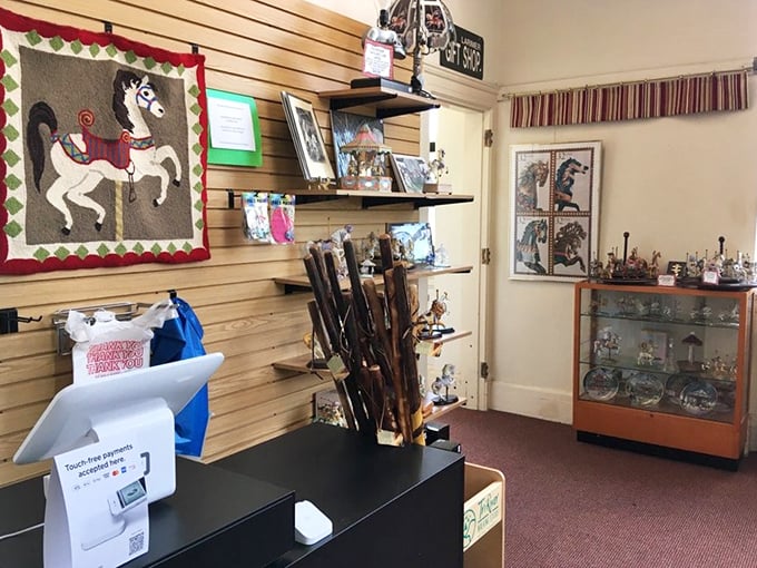 The gift shop tempts with treasures that let you take a piece of carousel magic home. Warning: you may find yourself suddenly collecting miniature horses.