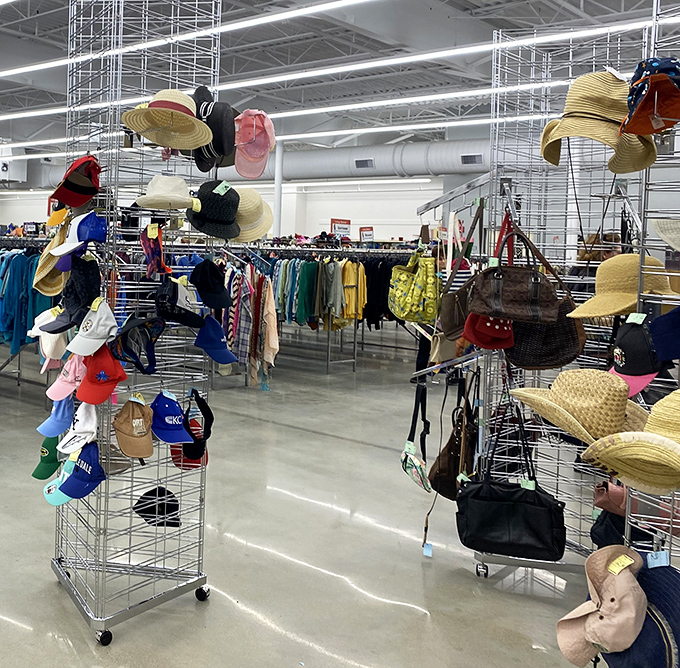 Hat and handbag heaven for accessory enthusiasts. That straw sunhat could have graced Audrey Hepburn in a different life.