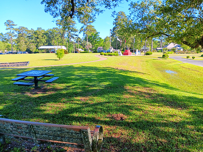 Community parks don't get more inviting than this sun-dappled green space, where picnic tables await families and their homemade potato salad competitions.