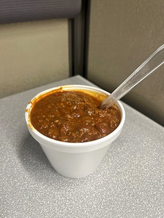 This isn't just chili&mdash;it's a warm hug in a cup, with beans and meat playing supporting roles to decades of flavor development.
