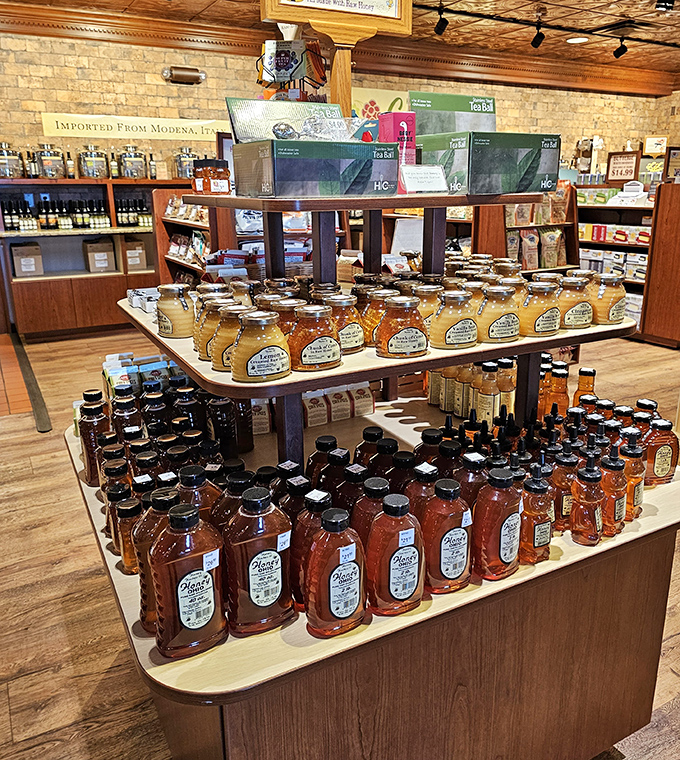 The honey display gleams like liquid gold, bottled sunshine waiting to transform your morning toast into something worth waking up for.