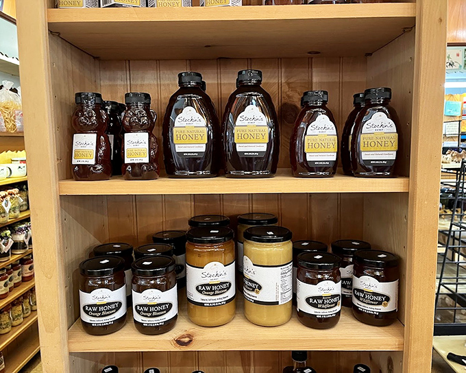 Local honey collection showcasing Pennsylvania's sweetest natural treasures in bottles that practically glow with golden goodness.
