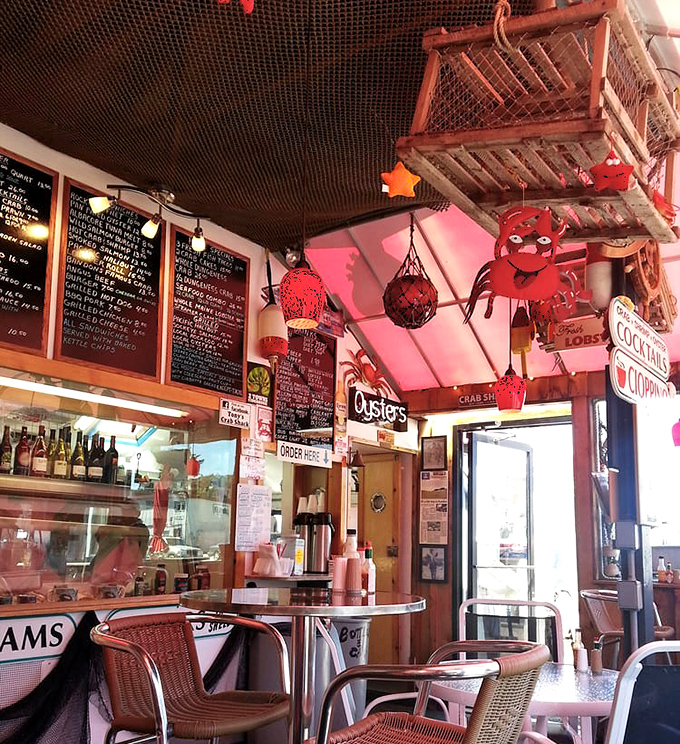 Nautical charm meets seafood serious business. Red buoys, fishing nets, and handwritten menus create the authentic atmosphere that corporate chains try desperately to fake.