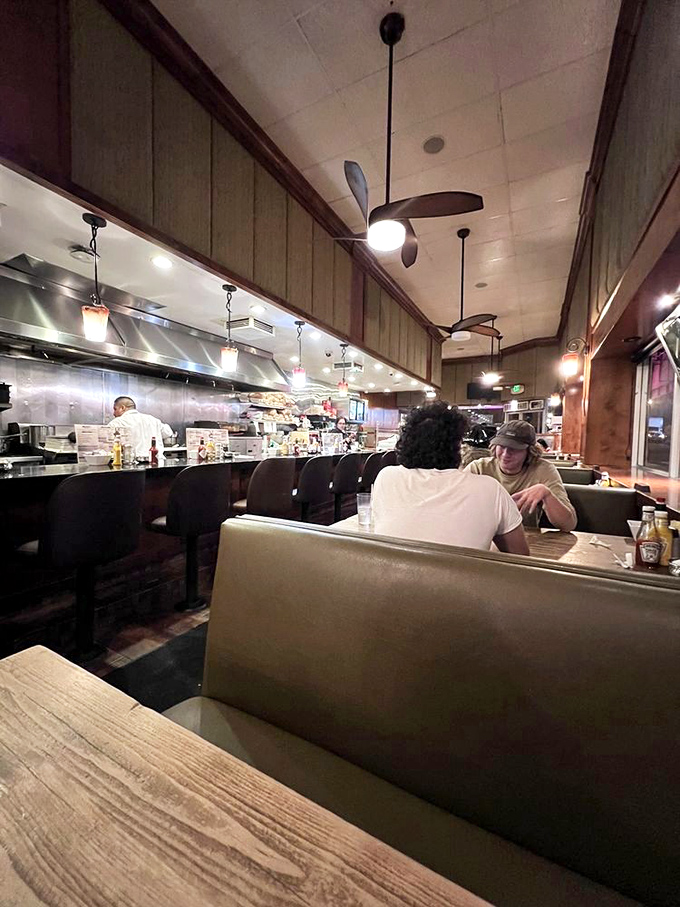 Another angle reveals the diner's democratic seating arrangement, where everyone's equal in the pursuit of breakfast happiness.