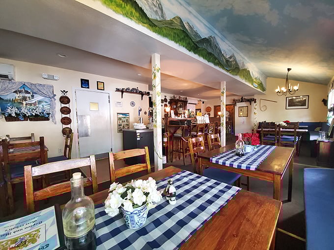 The dining room feels like you've been invited to a Bavarian family gathering, complete with those long wooden tables perfect for making new friends. 