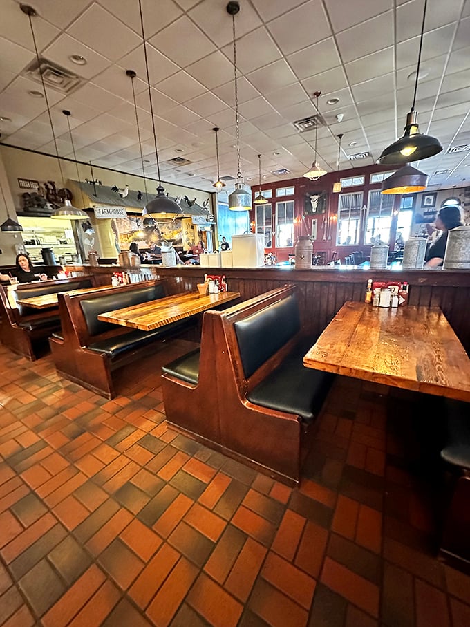 Church-like wooden booths invite you to worship at the altar of breakfast, where the only commandment is "Thou shalt clean thy plate."