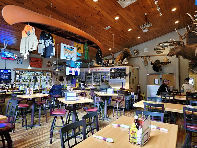 Rustic charm cranked to eleven. The warm wood interior feels like dining in a particularly delicious cabin where calories don't count and conversations flow easily.