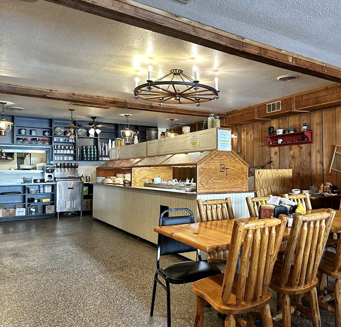 The dining room feels like grandma's kitchen after she won the lottery but decided to keep everything exactly the same&mdash;because perfection needs no upgrade.