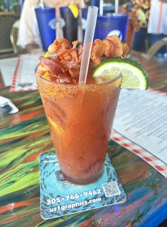 A Bloody Mary that doubles as both cocktail and appetizer. That bacon garnish isn't just showing off&mdash;it's multitasking.