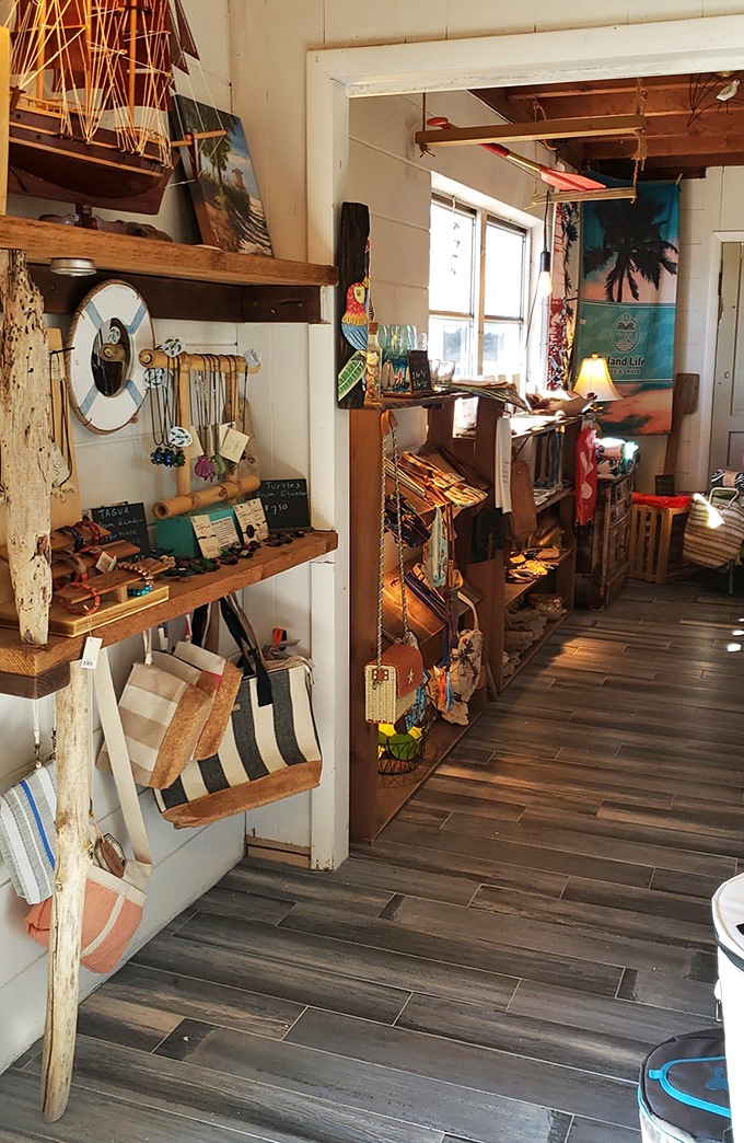 Treasures await inside this rustic shop, where beach-worn wood shelves display handcrafted souvenirs that won't end up in next year's garage sale.