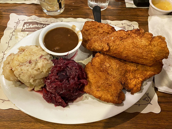 Schnitzel so perfectly golden it belongs in a museum, though it's much better on your fork. That potato salad isn't playing second fiddle to anyone.