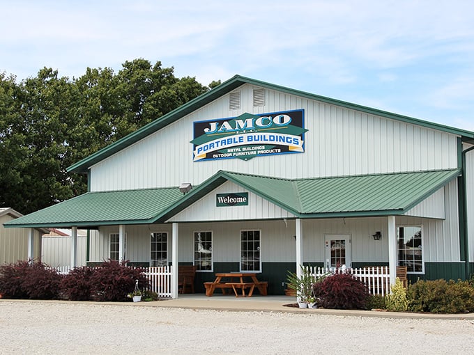 Jamco's building showcases the practical architecture of rural businesses &ndash; no pretension, just honest functionality with a welcoming front porch.