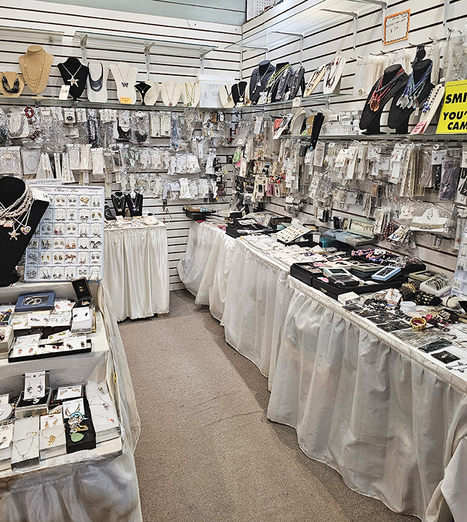 Jewelry displays that sparkle with possibility. From statement pieces to subtle accents, these accessories wait to complete someone's perfect outfit.