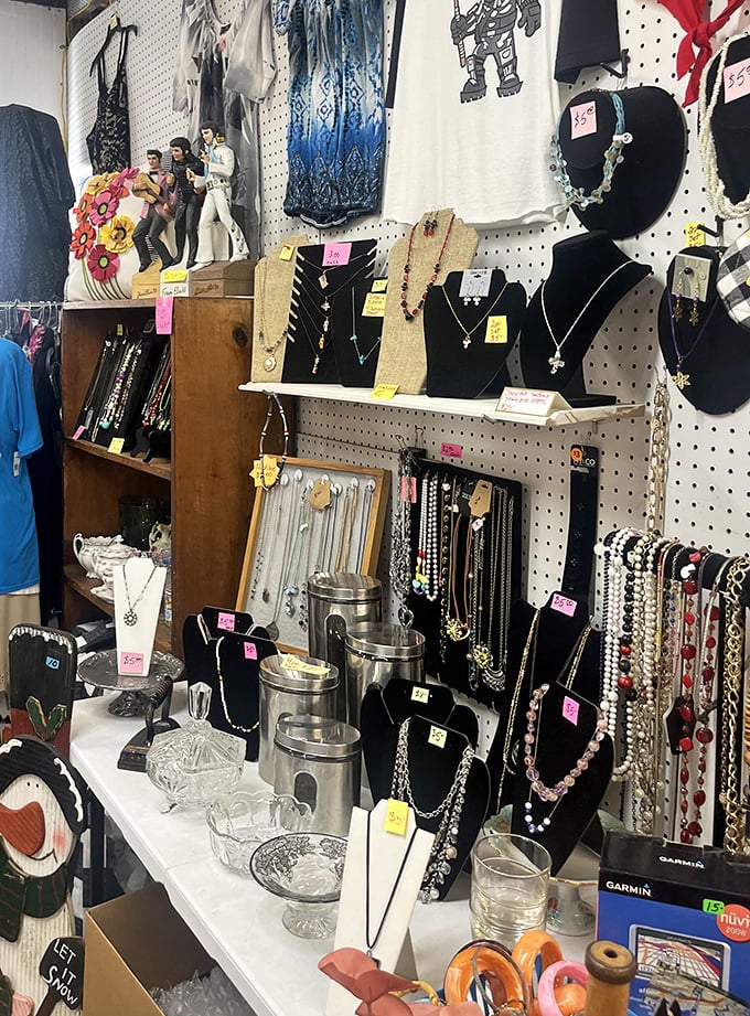 Jewelry displays that would make Elizabeth Taylor swoon. From costume pieces to potential hidden treasures, each necklace has a story waiting to be continued.