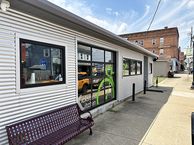 Kickstand Kitchen's modern facade offers a cyclist-friendly pit stop where trail stories are exchanged over coffee and homemade treats.