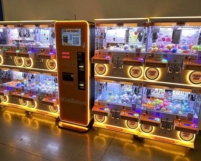 Those claw machines are strategically placed to empty parents' pockets one quarter at a time.