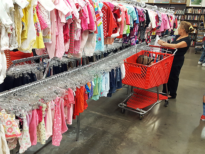 The children's clothing section&mdash;a rainbow of tiny garments where parents can outfit growing kids without breaking the bank.