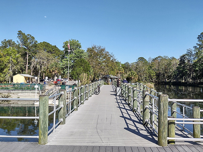 This boardwalk practically begs for morning strolls – where the only rush hour is watching herons fishing for their breakfast alongside the docks.