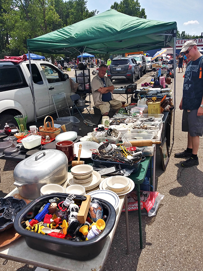 Kitchen treasures await new homes and new meals to create. That aluminum pot probably made Thanksgiving dinners for decades before arriving here.