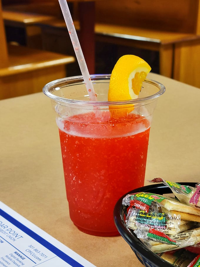 A ruby-red refresher garnished with lemon&mdash;the perfect companion to help cut through the richness of Maryland's seafood bounty.