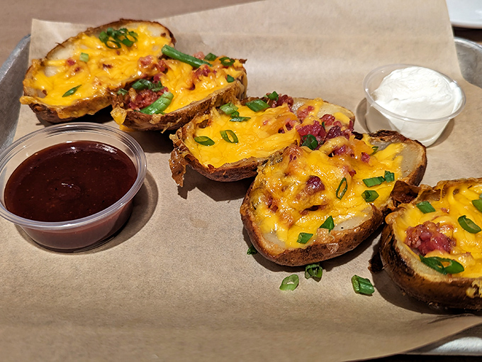 Loaded potato skins that make you wonder why we ever bothered with the middle part of the potato.