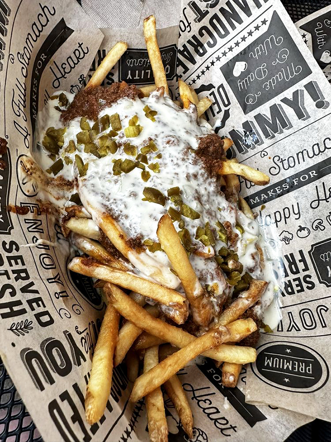 These loaded fries are what would happen if a potato and a chili cook-off champion had a beautiful, cheese-covered baby.