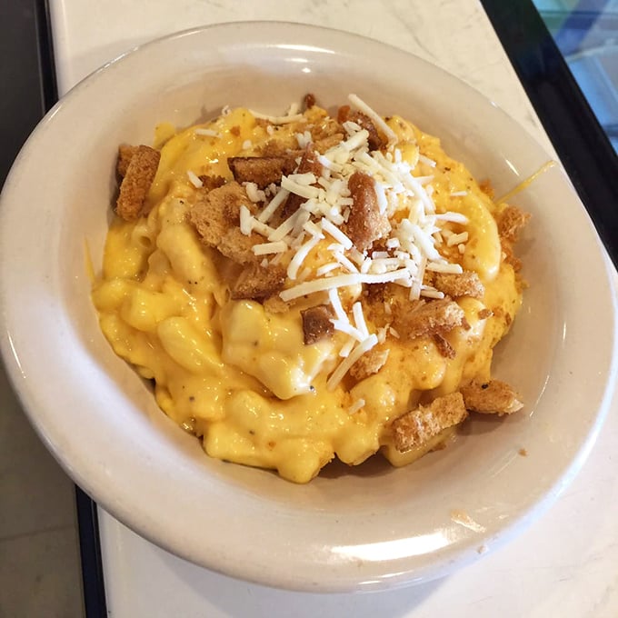 Mac and cheese elevated to art form status with perfectly melted cheese, crunchy toppings, and enough comfort to cure whatever ails you.