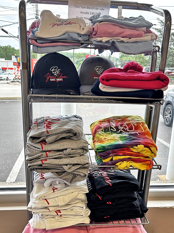 Even the merchandise display screams devotion &ndash; because nothing says "I'm serious about donuts" like wearing the logo on your head.