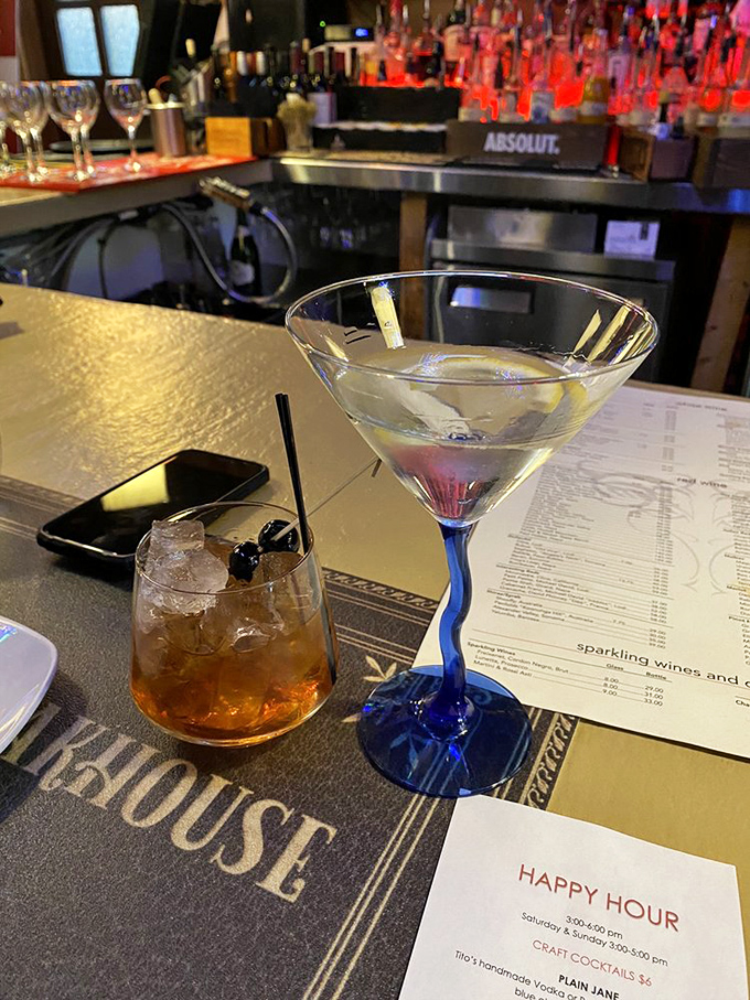 Cocktail hour at Strip means crystal-clear martinis and old fashioneds that would make Don Draper weep with joy.