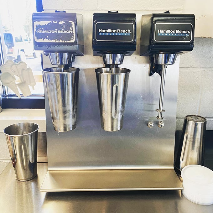 The milkshake station &ndash; where dairy dreams come true. These machines have witnessed decades of sweet tooth satisfaction.