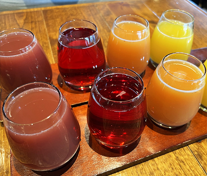 The mimosa flight brings sunshine to your table, with juice options that make choosing just one seem like unnecessary restraint.