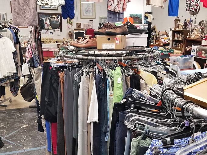 Vintage clothing racks where patience yields treasures. One person's "I wore that in high school" is another's "cutting-edge fashion find."