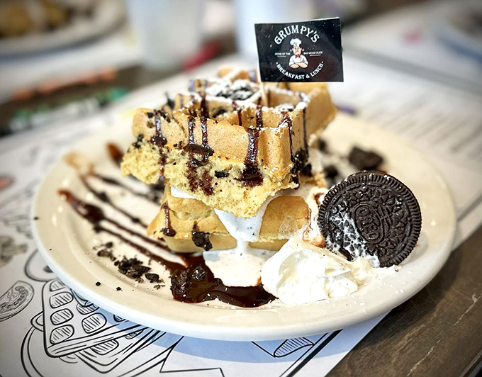 Dessert for breakfast? This Oreo waffle says "absolutely." The cookie-studded creation that makes adulting worth it.