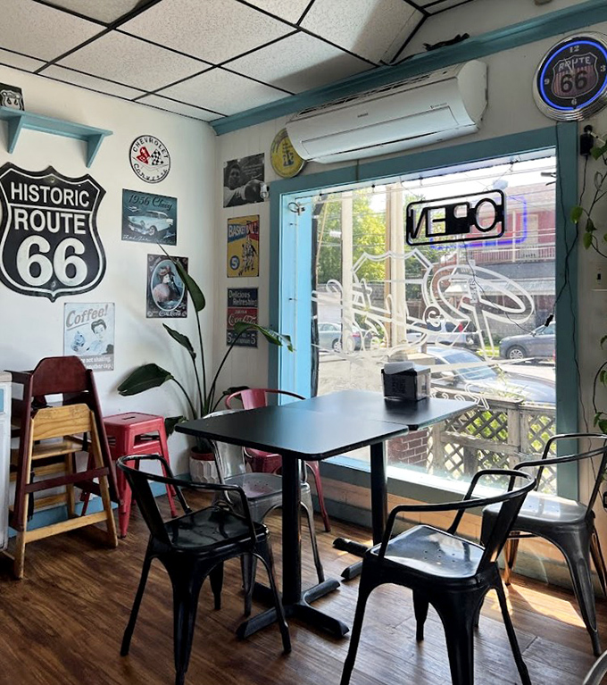 Simple tables bathed in natural light create the perfect stage for the real stars: those magnificent, messy, marvelous burgers.