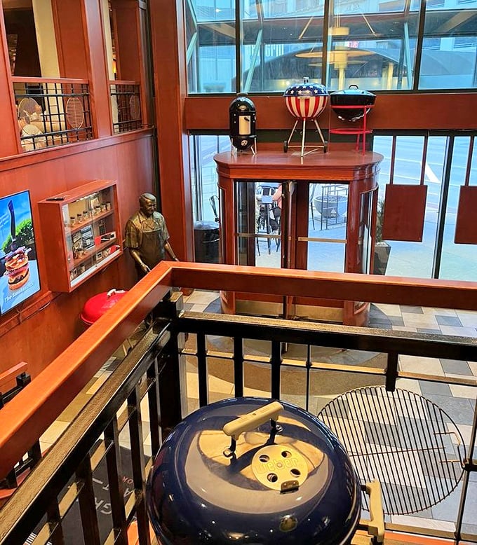 Those display grills aren't just decor&mdash;they're museum pieces celebrating America's backyard heritage, elevated to culinary art form.