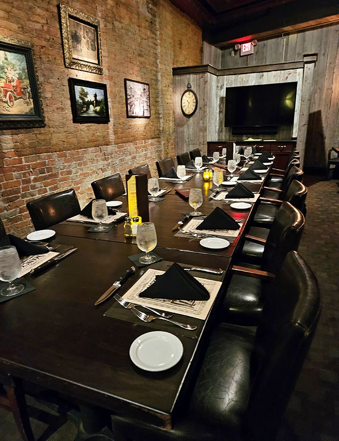Private dining where exposed brick meets polished wood &ndash; because some conversations and celebrations deserve their own dedicated square footage.