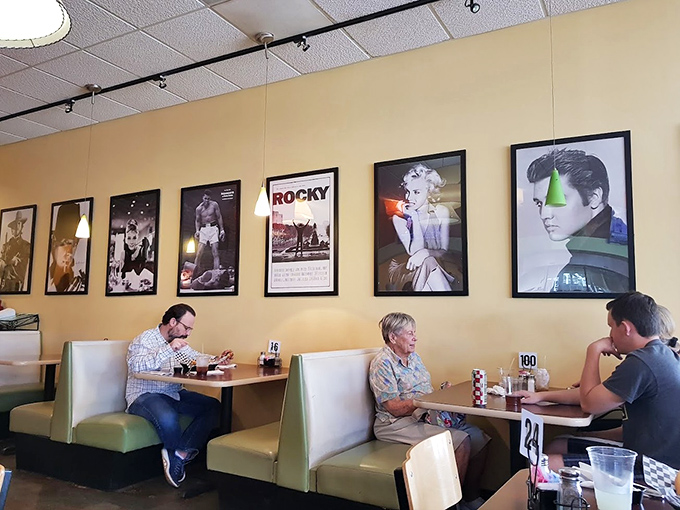 Classic movie posters watch over diners like culinary guardian angels. Even Rocky would approve of this heavyweight food.
