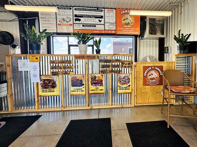 The ordering counter showcases what matters most: the food. No distractions, just barbecue anticipation.