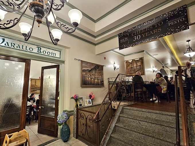 The upstairs dining room offers intimate seating where every meal feels like a special celebration worth remembering.