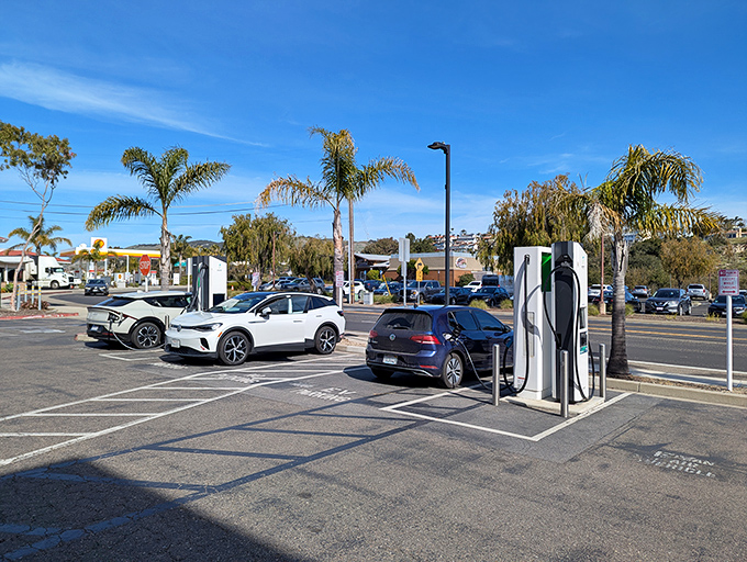 Electric vehicle charging stations prove Pismo Beach outlets are keeping up with the times&mdash;shop for deals while your car drinks electrons.